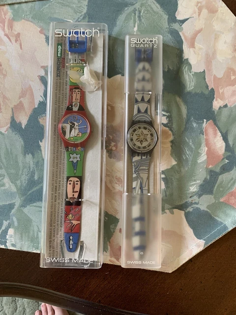RARE VTG swatch watch 90s Set Of 2 Chrysler Building And Cow Face MIP ...