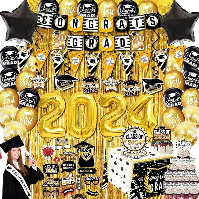 GRADUATION DECORATIONS CLASS Of 2024 Black Gold - (89Pack) Congrats ...