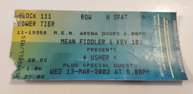 USHER - WED 13 Mar 2002 Manchester Arena Concert Tour Ticket Stub Used ...