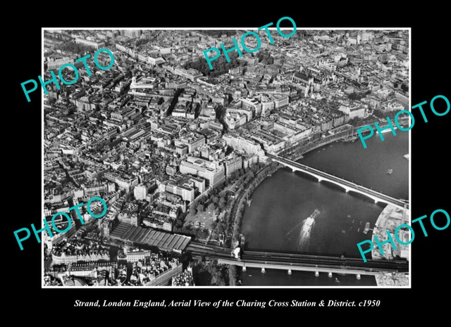OLD POSTCARD SIZE PHOTO STRAND LONDON ENGLAND AERIAL VIEW CHARING CROSS ...