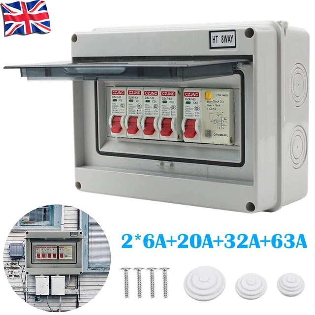 4 WAY CONSUMER Unit Fuse Box 4 MCB Circuit Breaker Isolator Shed Garage ...