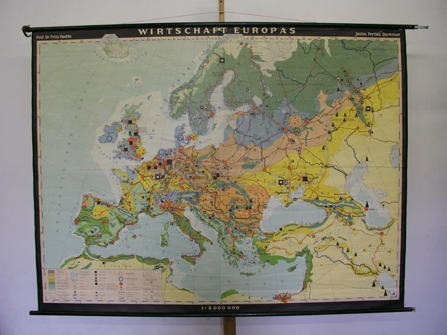 SCHOOL WALL MAP beautiful old European map forests fields 1963 211x160 ...