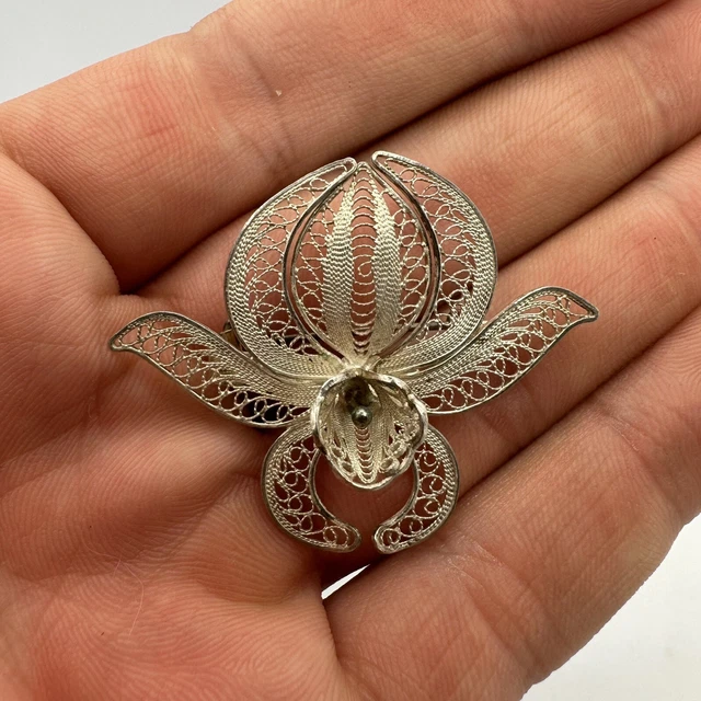 BROCHE ANCIENNE, ARGENT Massif, Filigrane, Fleur De Lys EUR 29,00 ...