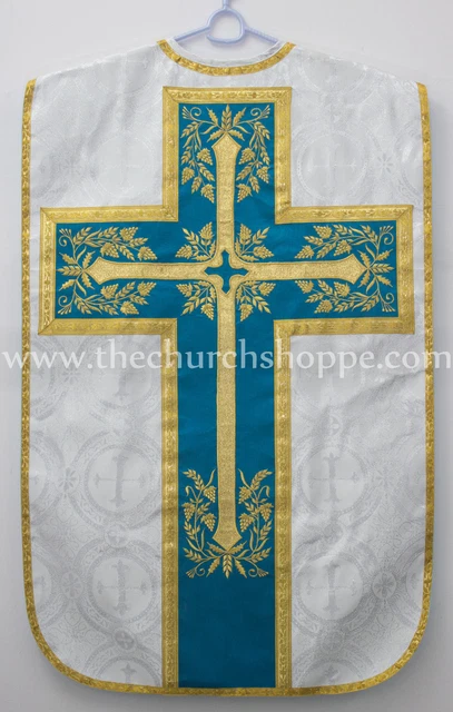 AVE MARIA CHASUBLE De Messe En Brocart Argent Bleu Fiddleback EUR 111 ...