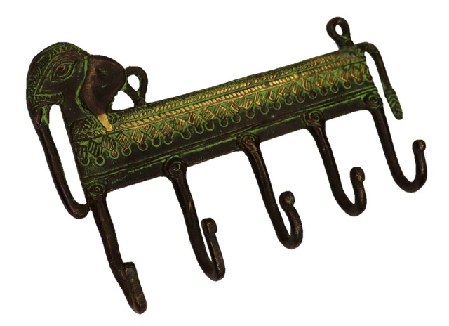 ELEPHANT SHAPE VICTORIAN Repro Handmade Brass Key Cloth Towel 5 Hook ...