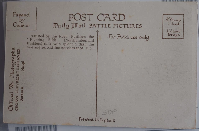 WW1 DAILY MAIL Battle Pictures post card series 6 No 46 St Eloi Royal ...