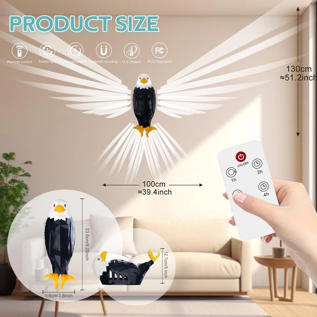 BALD EAGLE WALL Lamp LED Night Light Magnetic Remote Control USB ...
