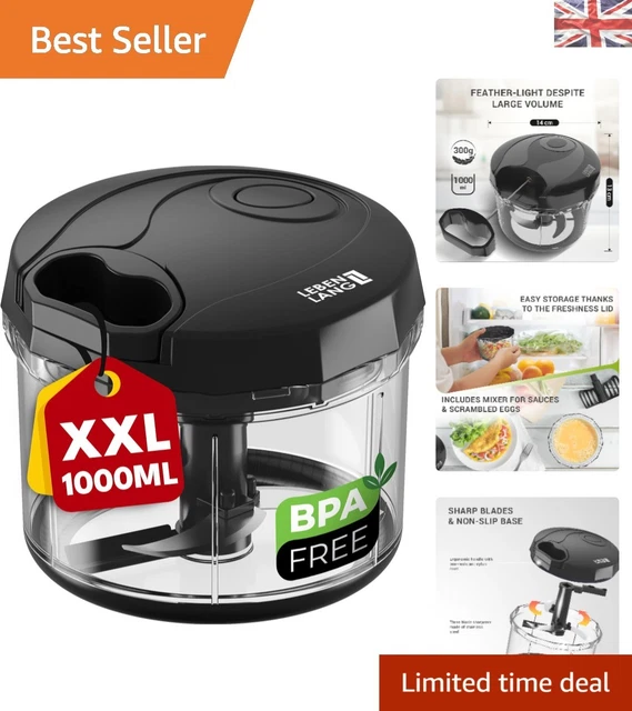 COMPACT 1L PULL String Food Processor – Black BPA-Free Vegetable ...