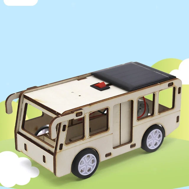 SOLAR POWERED WOOD Bus Toy Car DIY Science Experiment Kit Education Toy ...