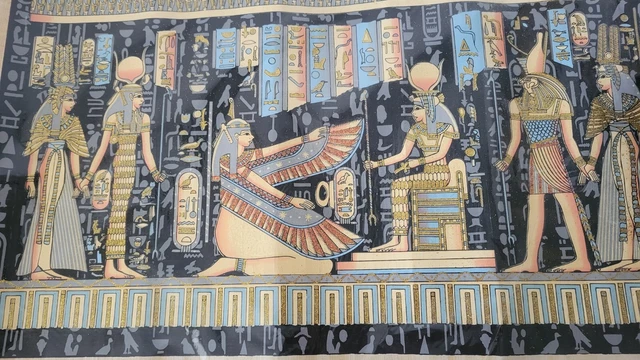 AUTHENTIC PAPYRUS PAPER Ancient Egyptian Gods Kings Hand Painted Signed ...
