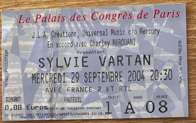 SYLVIE VARTAN - Ticket concert n° 08 - PDC Paris - Mercredi 29 ...