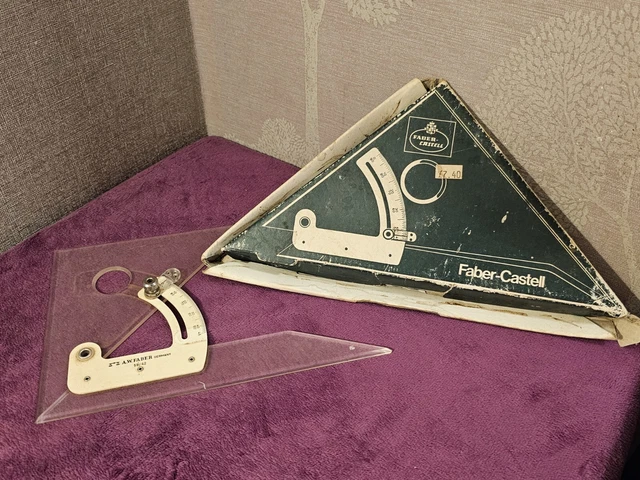 FABER CASTELL ADJUSTABLE Set Square Triangle 59/42 20cm - VINTAGE Boxed ...