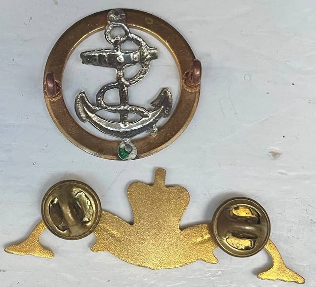 GEN POST WW2 British Royal naval cap badge Navy Submariner pin dolphin ...