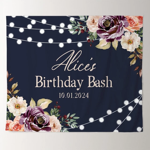 PINK FLOWERS NAVY Blue Custom Birthday Backdrop $36.09 - PicClick AU