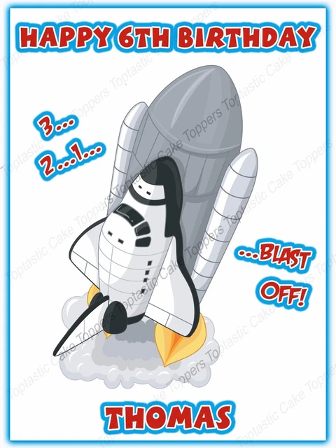 PERSONALISED ROCKET SHIP Space Shuttle Edible Icing Birthday Party Cake ...