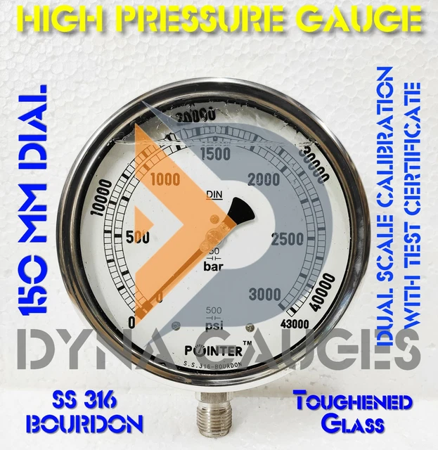 PRESSURE GAUGE MANOMETER Dual Scale 3000 BAR 43000PSI 1/2" BSP Bottom ...