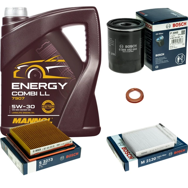 BOSCH INSPECTION SET 5L mannol Energy Combi Ll 5W-30 pour Nissan Note 1 ...
