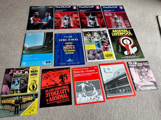 13 ARSENAL FA Cup Semi-Final match programmes 1971 to 2009, unused ...