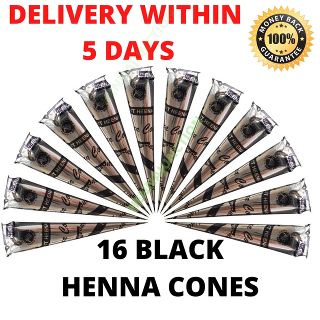 16 BLACK INSTANT Henna Cones Mehndi Temporary Tattoo Body Art (Safe ...