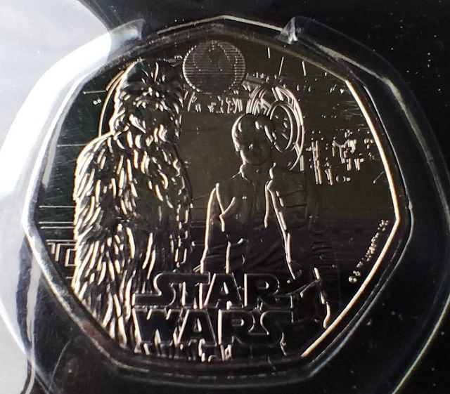 2024 BUNC 50P STAR WARS CHEWBACCA & HANS SOLO Fifty Pence coin Charles ...