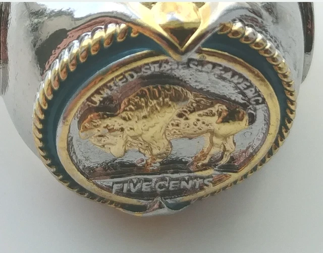 BUFFALO NICKEL SILVER Gold Coin Ring Wild West Animal Cowboys Indians ...