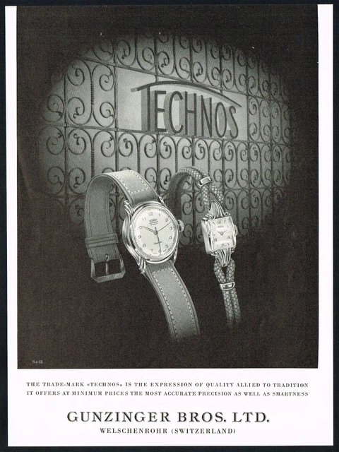 1940S ORIGINAL VINTAGE Gunzinger Technos Watch MCM Art Print Ad b $34. ...