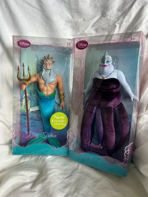 RARE DISNEY STORE The Little Mermaid Ursula Plus King Triton 12" Dolls ...
