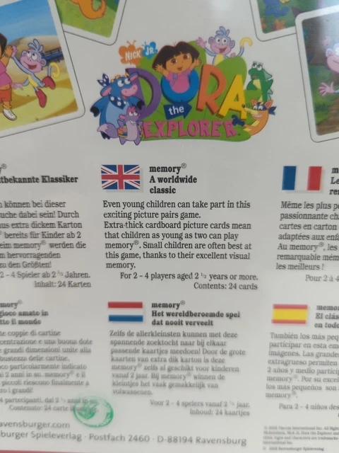 DORA THE EXPLORER Memory Game Ravensburger New And Sealed $5.00 ...