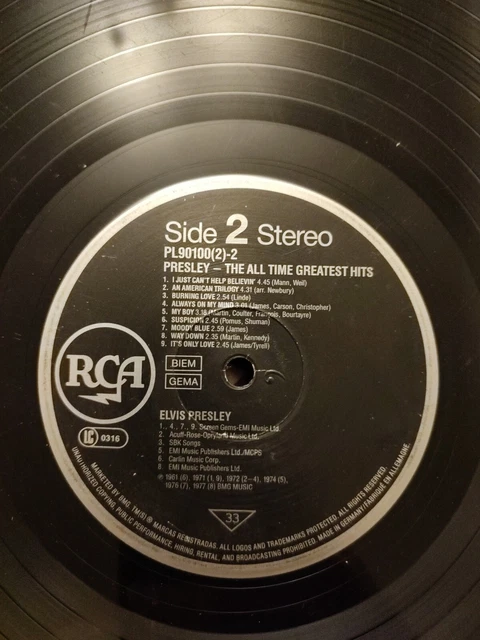 1989 ELVIS PRESLEY The All Time Greatest Hits 12" Vinyl Record LP UK ...