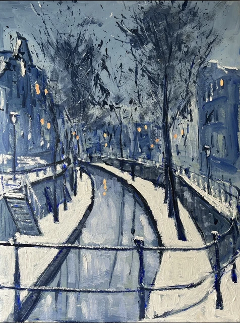 DIPINTO AD OLIO originale ""Snow in Amsterdam"" di Brian Pinnell EUR 66 ...