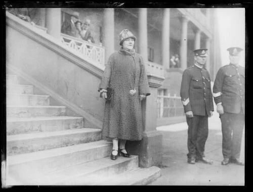 MRS JACKSON, WIFE of cricketer Archie Jackson, standing on stairs ...