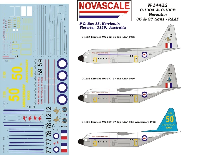 RAAF DECALS C-130A&E Hercules 36&37Sq 1/144Scale N14422 $20.00 - PicClick AU