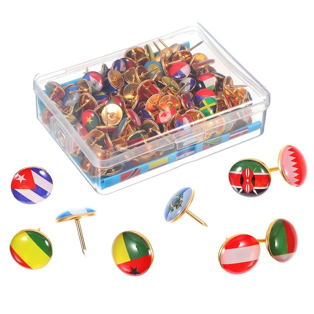 200PCS COUNTRY FLAG Push Pins Cork Boards Thumb Tack Office Thumb Tacks ...