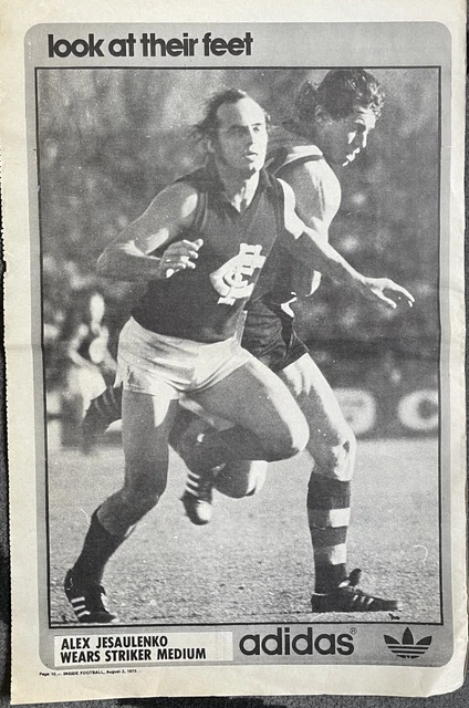 1975 INSIDE FOOTBALL MAGAZINE ADIDAS POSTER; Alex Jesaulenko, Carlton ...