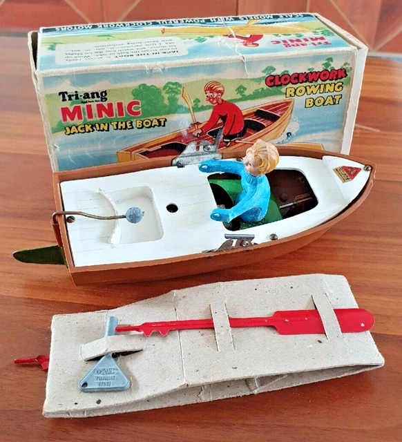 TRIANG MINIC JACK IN THE BOAT CLOCKWORK ROWING BOAT 1950's TOY BOXED W ...