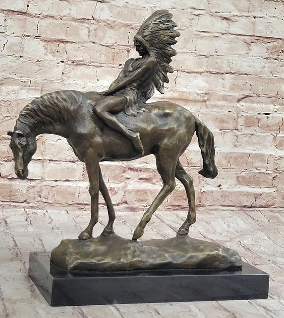 GENUINE BRONZE LARGE Indian On Horse Figurine Lost wax Method Statue 14" Tall £469.22 - PicClick UK