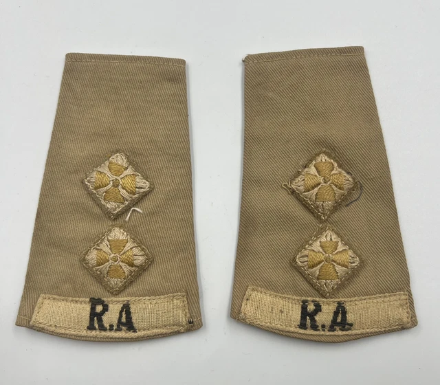GENUINE WW2 ROYAL Artillery Lieutenant Rank Shoulder Slides Desert War ...