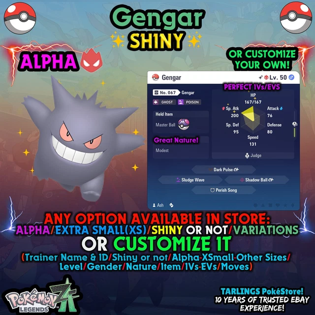 POKEMON LEGENDS ZA 🦖 Gengar SHINY ALPHA LVL50 🎗️ BATTLE READY 🎗️ IVs ...