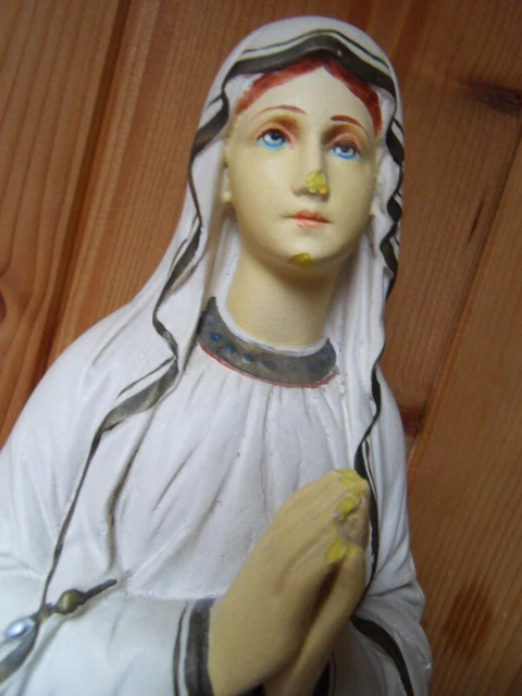 ANTIQUE RELIGIOUS STATUE Nd De Heavy Plate Polychrome E. Lapayre Sign ...