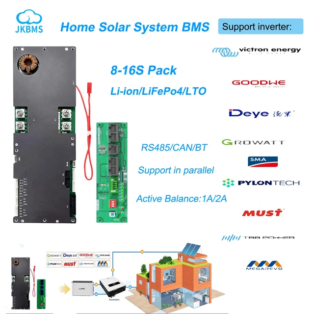 JK INVERTER BMS 8S-16S 100A-200A RS485 CAN For Solar Home Energy ...