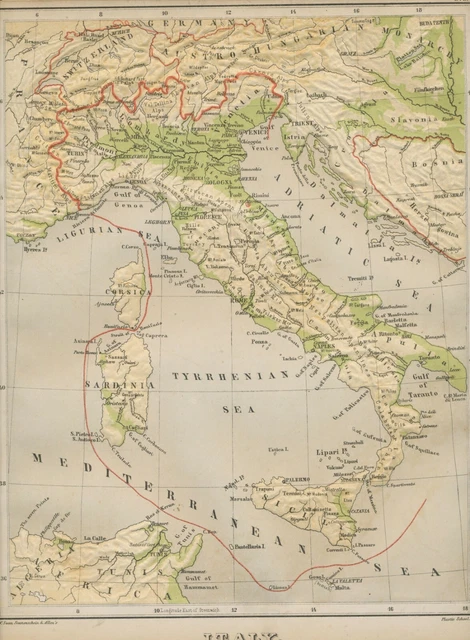 CARTINA GEOGRAFICA ITALIA Relief-Landkarte 29,5x24,5cm W. Swan Parasole ...