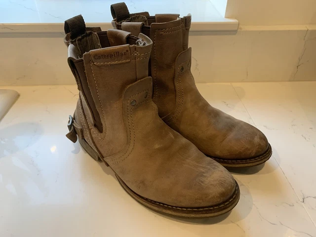 CATERPILLAR CAT MENS Vinson Brown Tan Leather Biker Style Boots, UK9 £ ...
