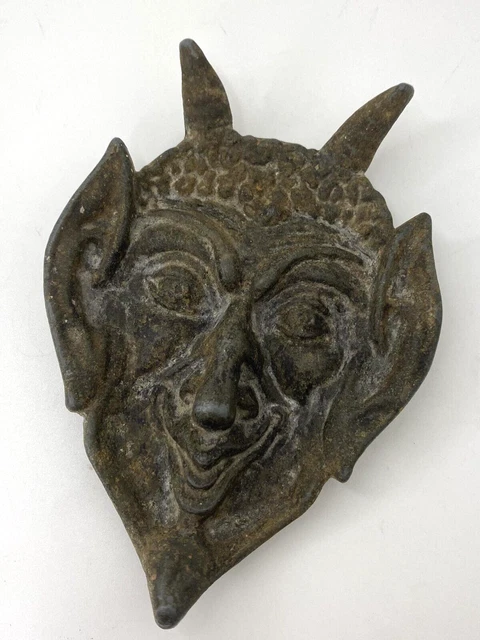 ANTIQUE DEVIL SCULPTURE Cast Iron Statue Satyr Figure Decor Art Rare ...