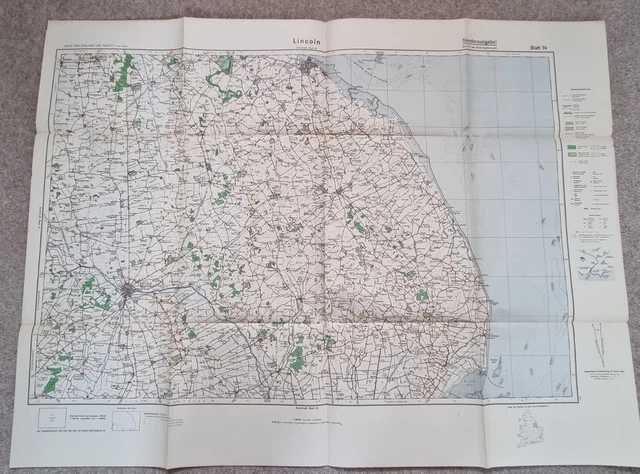 ORIGINAL WW2 GERMAN INVASION / AIRFORCE MAP Of LINCOLN 1938 EUR 46,82 ...