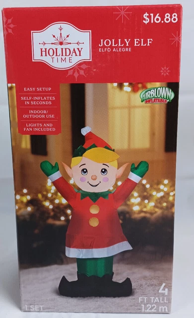 HOLIDAY TIME JOLLY Boy Elf 4 Ft Airblown Inflatable Christmas Yard ...