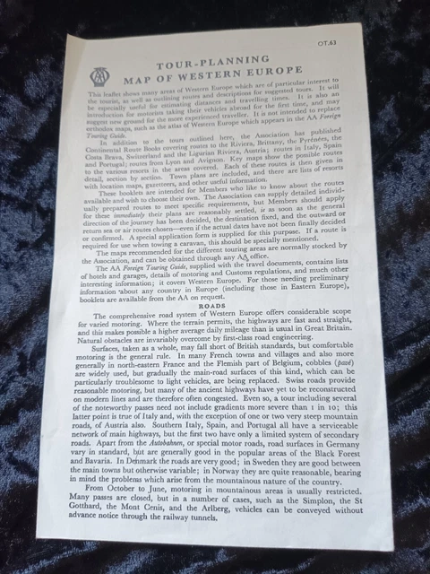 VINTAGE TOUR PLANNING Map Of Western Europe 1964 Automobile Association ...