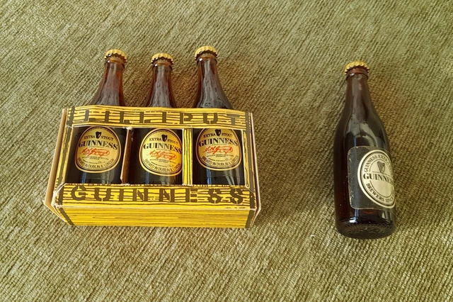 THREE MINIATURE GUINNESS BOTTLES Lilliput, in Cardboard Crate, +1 extra ...