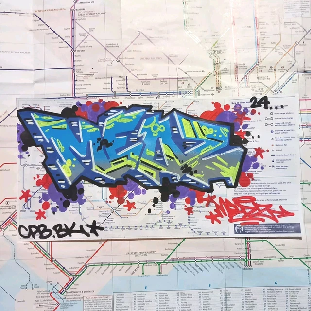 ORIGINAL GRAFFITI ART Painting On London Underground Map Signed Rare ...