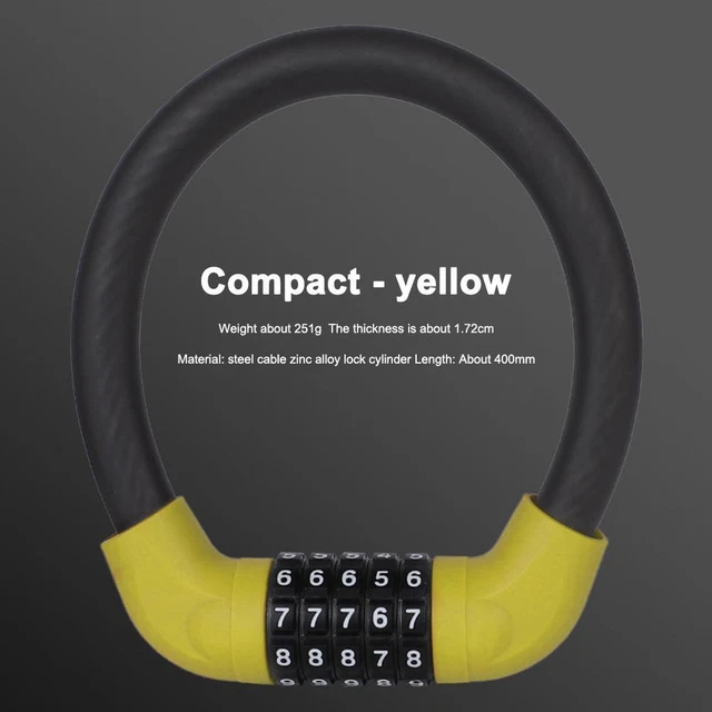 5-DIGIT BIKE COMBINATION Locks Scooter Wire Lock (Black+Yellow 17 ...