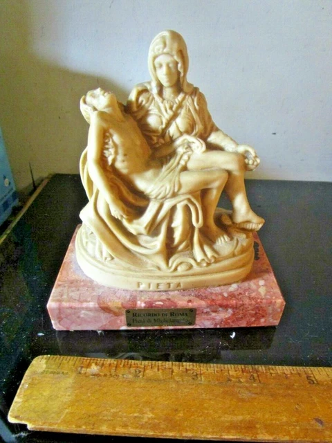 VINTAGE PIETA JESUS Mary Sculpture On Brown Marble Base By Ricordo Di ...